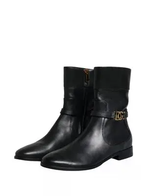 Dolce & Gabbana Leather Ankle Boots With Gold-tone Dg Logo
