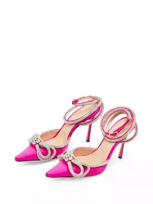 Mach & Mach Double Bow Ankle Wrap Pumps With Crystal Embellishments - Pink