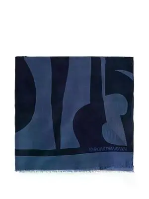 Emporio Armani Logo-print Frayed Scarf - Blue