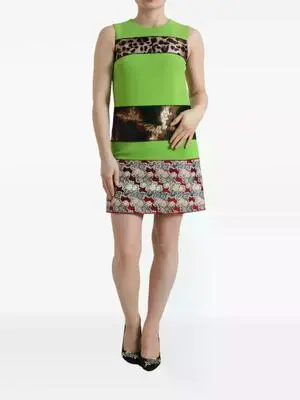 Dolce & Gabbana Sleeveless Leopard Print & Floral Brocade Mini Dress