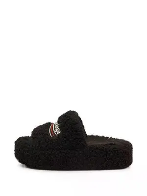 Balenciaga Political Campaign Shearling Platform Flat Sandals
