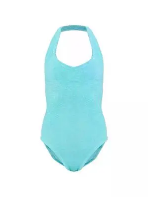 Hunza G Sandy Crinkle-effect Halterneck Swimsuit - Blue