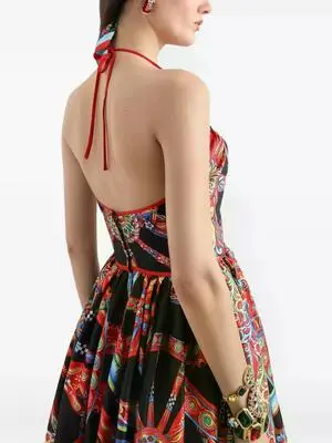 Dolce & Gabbana Carretto-print Silk Twill Halterneck Dress