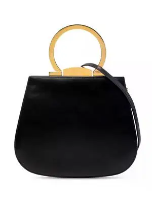 FERRAGAMO Leather Gancini Top Handle Bag Satchel - Black