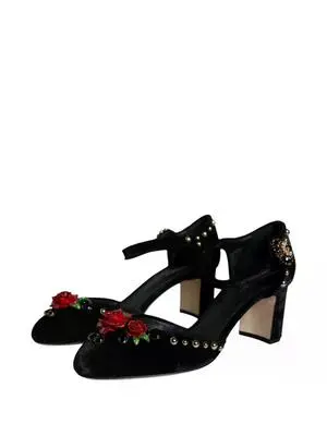 Dolce & Gabbana Velvet Rose Appliqué Studded Pumps