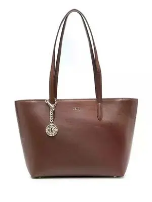 Dkny Leather Tote Bag With Logo Plaque