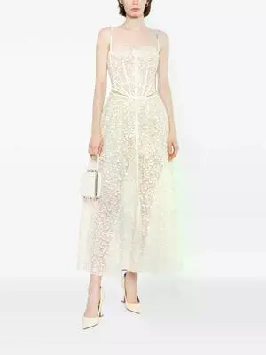 MONTSAND Ivory White Floral Lace Corset Midi Dress
