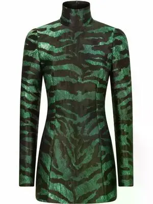 Dolce & Gabbana Tiger Print Long Sleeve Jacquard Dress