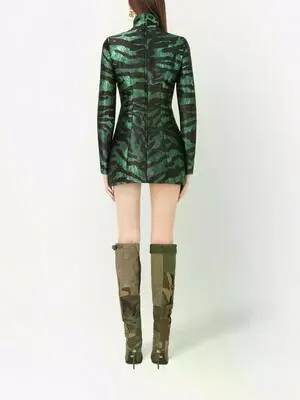 Dolce & Gabbana Tiger Print Long Sleeve Jacquard Dress
