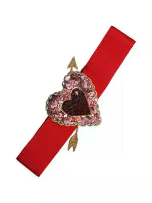 Dolce & Gabbana Embellished Heart Silk Ribbon Belt - Red