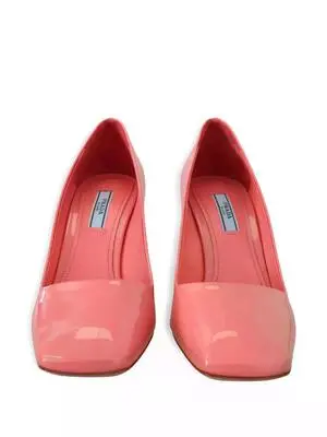 Prada Patent Leather Square Toe Block Heel Pumps