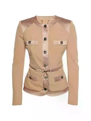 Elisabetta Franchi Fitted Blazer With Satin Panels And Logo-engraved Buttons