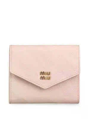 Miu Miu Logo-plaque Pebbled Leather Wallet - Pink