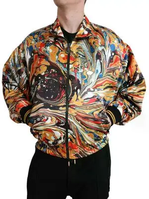 Dolce & Gabbana Marble-print Silk Zip-up Jacket
