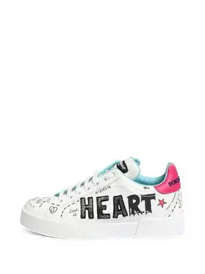 Dolce & Gabbana Graffiti Print Leather Lace Up Sneakers