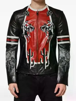 Dolce & Gabbana Embroidered Leather Jacket