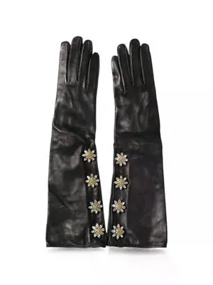Dolce & Gabbana Crystal Embellished Leather Gloves - Black