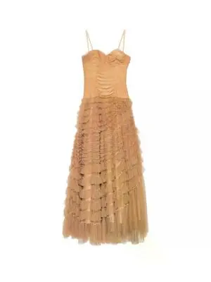Dior Beige Ruffled Strapless Gown