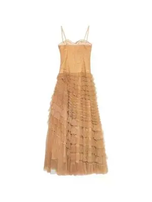 Dior Beige Ruffled Strapless Gown