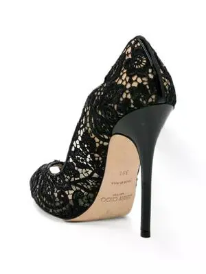 JIMMY CHOO 120mm Lace Peep-toe Stiletto Sandal - Black