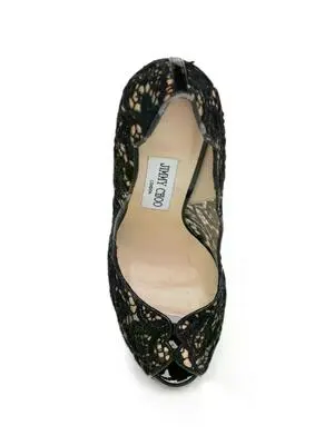 JIMMY CHOO 120mm Lace Peep-toe Stiletto Sandal - Black