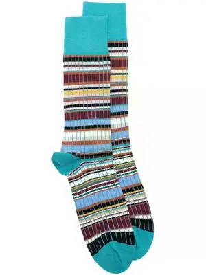 Paul Smith Ribbed Socks With Horizontal Stripes - Blue