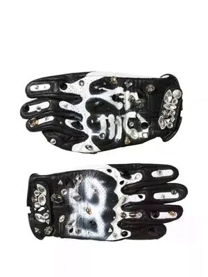 Dolce & Gabbana Crystal-embellished Graffiti Print Leather Gloves - Black