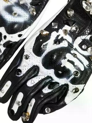 Dolce & Gabbana Crystal-embellished Graffiti Print Leather Gloves