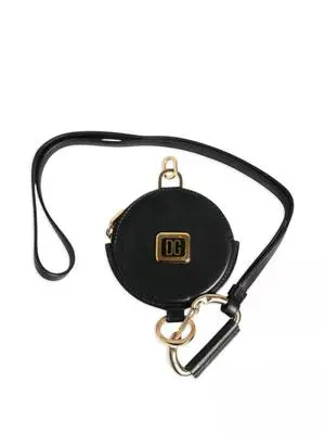 Dolce & Gabbana Dg-plaque Leather Lanyard Wallet - Black