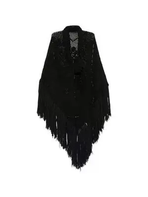 CHIARA IS Fringed Crochet-knit Cape - Black