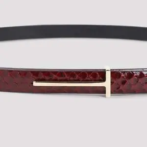 TOM FORD Python Belt With Gold-tone Buckle - Red