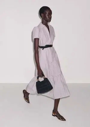 ME+EM Cotton Seersucker Stripe Fit And Flare Midi Dress - Soft White/brown