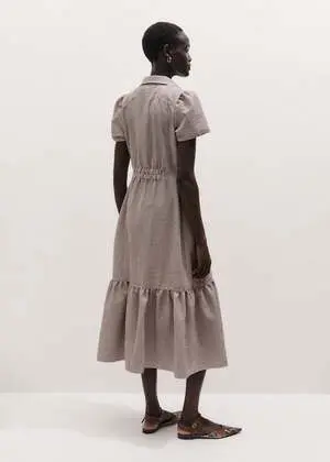 ME+EM Cotton Seersucker Stripe Fit And Flare Midi Dress - Soft White/brown