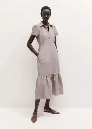 ME+EM Cotton Seersucker Stripe Fit And Flare Midi Dress - Soft White/brown