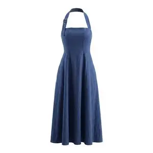 Yumi Kim Linen Halterneck Midi Dress - Blue
