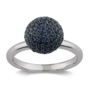 ARTISAN Blue / White 18k White Gold Pave Blue Sapphire Gemstone Dome Ring - Blue/white