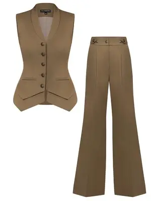 TIA DORRAINE Fitted Waistcoat And Flared Trousers Set In Luxurious Linen