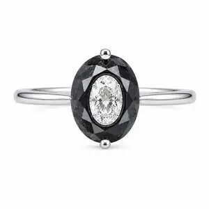 ARTISAN White / Black 18k White Gold Black & White Diamond Solitaire Ring - White/black