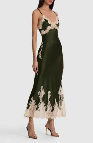 Alice + Olivia Julietta Lace Trim Slip Midi Dress