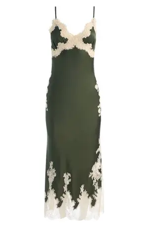 Alice + Olivia Julietta Lace Trim Slip Midi Dress