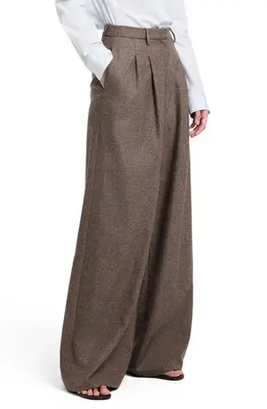 TWP Avery Herringbone Wool Blend Wide Leg Pants - Pinecone Melange