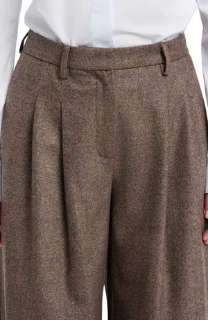 TWP Avery Herringbone Wool Blend Wide Leg Pants - Pinecone Melange