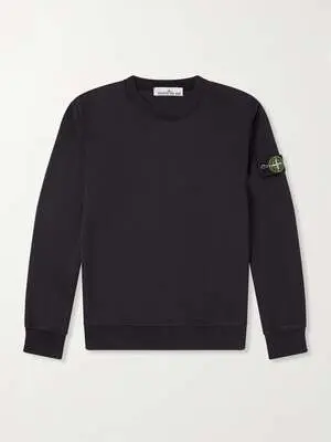 Stone Island Logo-appliquéd Garment-dyed Cotton-fleece Sweatshirt - Black