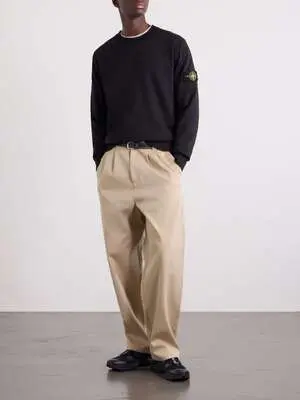 Stone Island Logo-appliquéd Garment-dyed Cotton Fleece Sweatshirt - Black