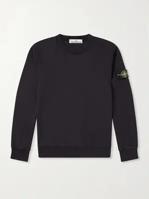 Stone Island Logo-appliquéd Garment-dyed Cotton Fleece Sweatshirt - Black