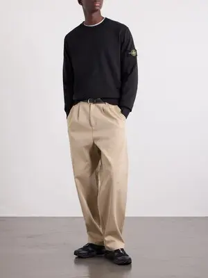Stone Island Logo-appliquéd Garment-dyed Cotton Fleece Sweatshirt - Black