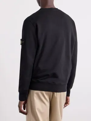Stone Island Logo-appliquéd Garment-dyed Cotton Fleece Sweatshirt - Black