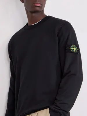 Stone Island Logo-appliquéd Garment-dyed Cotton Fleece Sweatshirt - Black