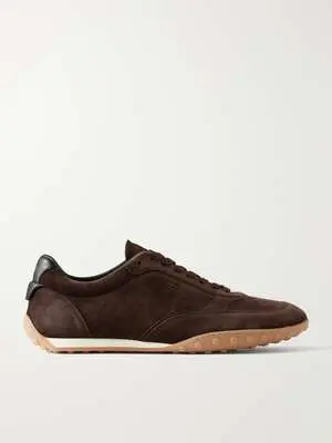 TOD'S Paneled Leather-trimmed Suede Sneakers - Dark Brown