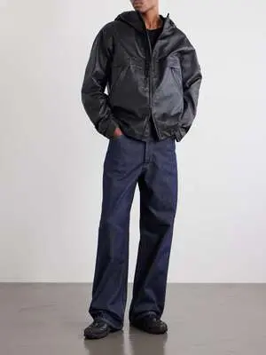 Stone Island Logo-appliquéd Leather Hooded Jacket